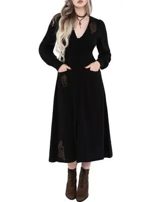 DISTURBIA Hexborn Linen-blend Baba Yaga Midi Dress - Black