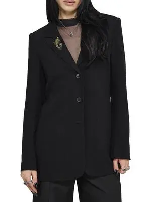 DISTURBIA Ellis Embroidered Longline Blazer - Black