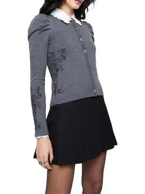 DISTURBIA Puff Sleeve Arch Knit Cardigan - Grey