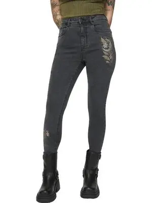 DISTURBIA Hexborn Baba Yaga Embroidered Skinny Jeans - Grey