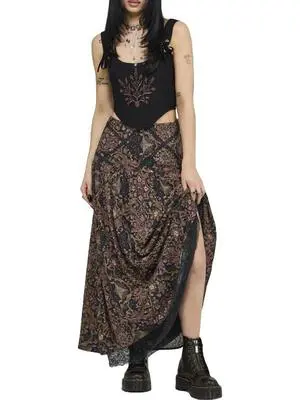 DISTURBIA Disturbia Mythos Print Lace Detail Midaxi Skirt