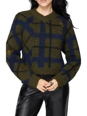 DISTURBIA Nelly Spliced Jacquard Cropped Jumper - Green