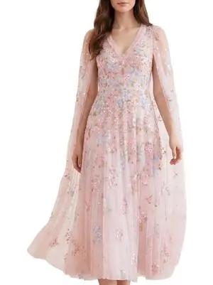 NEEDLE & THREAD Versailles Ditsy V-neck Cape Maxi Gown Shell/bright