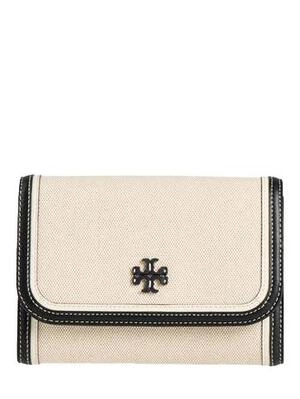 Tory Burch Canvas Clutch With Logo Embellishment - White