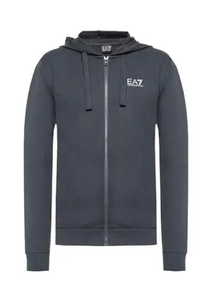 EA7 Logo Printed Hooded Jacket - Black