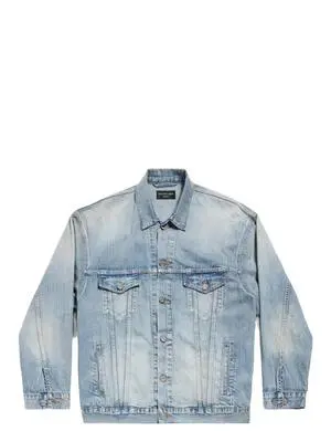 Balenciaga Graphic Printed Denim Jacket - Blue