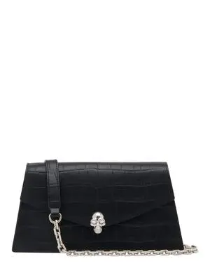 Alexander McQueen Mini Croc-embossed Skull Shoulder Bag - Black