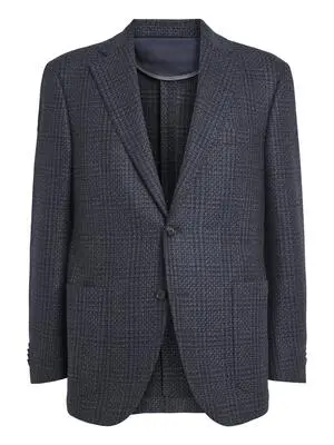 Corneliani Wool Mouliné Check Blazer - Navy