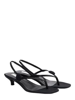 TOTÊME Toteme Suede Floral Appliqué Kitten Heel Slingback Sandals