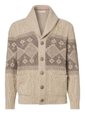 Brunello Cucinelli Jacquard Knit Cardigan With Shawl Collar - Nude