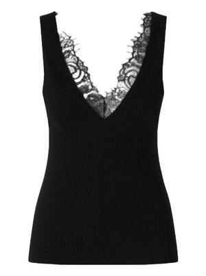 Pinko Lace-trim V-neck Tank Top - Black