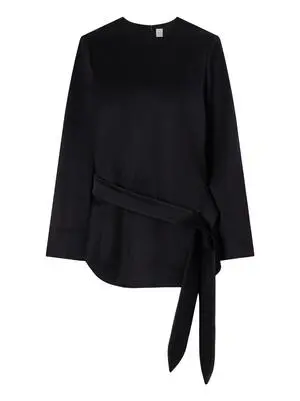 TOTEME Belted Long-sleeve Satin Top - Black
