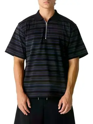 Sacai Striped Zip-neck Polo Shirt - Black