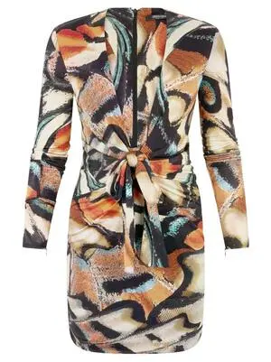 Roberto Cavalli Butterfly Print Knot Detail Mini Dress - Orange