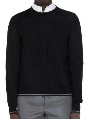 Thom Browne Ribbed Crew Neck Sweater - Black