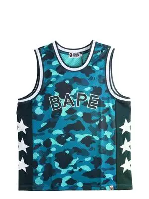 A BATHING APE A BATHING APE® Camouflage Star Patch V-Neck Sleeveless T-Shirt Blue