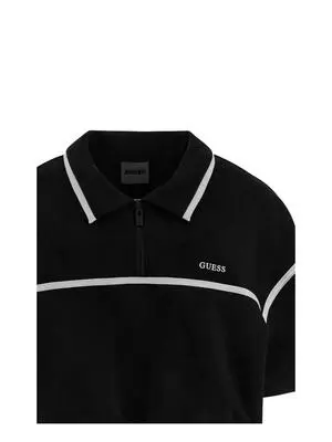 Guess Logo Embroidered Half-zip Polo Top - Black