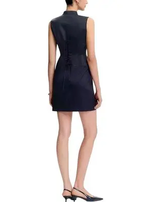 Shanghai Tang Satin Mandarin Collar Sleeveless Mini Dress - Black
