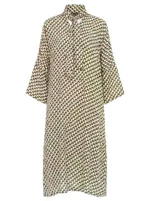 ODEEH Geometric Print Pussy-bow Midi Dress - Neutrals