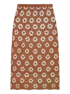 Calle Del Mar Floral Crochet Midi Skirt - Brown