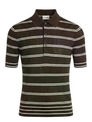 Closed Striped Wool Polo Shirt - Brown