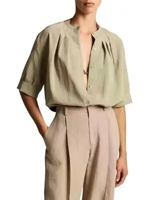 Vince Pleated Short-sleeve Blouse - Neutrals