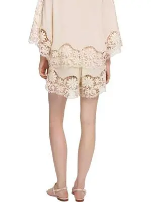 Elie Saab Macramé Silk Shorts - Neutrals