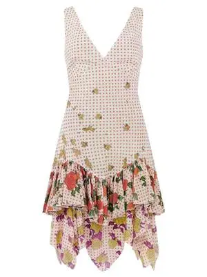 DONDE ESTEBAN Cream Cotton Mini Dress With Bird And Rose Print - Neutrals