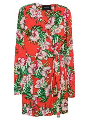 MARCO BOLOGNA Floral Print Wrap Mini Dress - Red