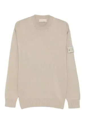 Stone Island Logo Patch Ribbed Trim Sweater - Neutrals