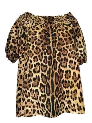 Dolce & Gabbana Dolce & Gabbana Leopard Print Off-Shoulder Cotton Top Neutrals