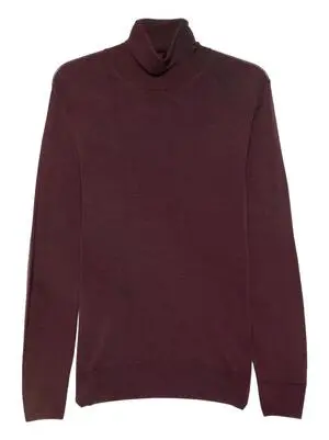 Canali Wool Roll Neck Long Sleeve Sweater - Red