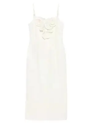 Magda Butrym Cream Flower Appliqué Ruffled Midi Dress - Neutrals