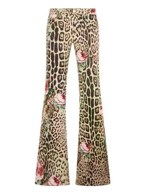 ROBERTO CAVALLI Jaguar-print Floral-print Trousers