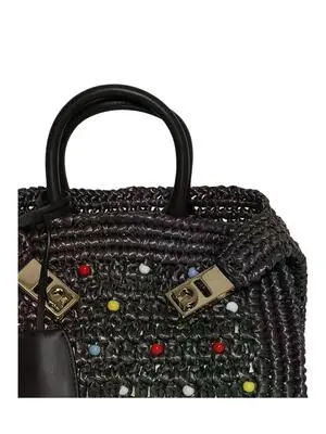 FERRAGAMO Woven Bead-embellished Tote Bag - Brown