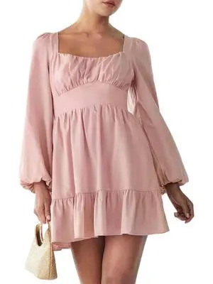 ST MRLO Ruffled Long Sleeve Mini Dress - Pink