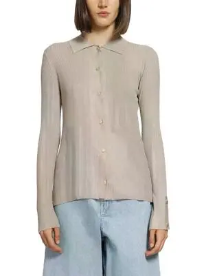 Max Mara Ribbed-knit Polo-collar Cardigan - Neutrals