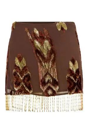 ROBERTO CAVALLI Roberto Cavalli Devoré-Velvet Mini Skirt With Bead Fringe