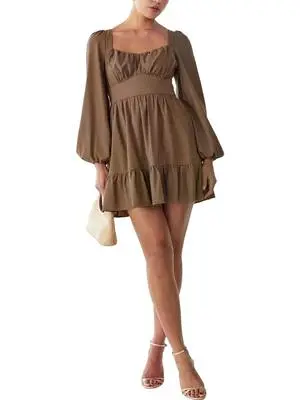 ST MRLO Ruffled Long-sleeve Mini Dress - Brown