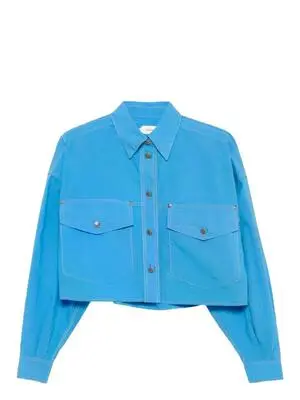 Versace Cropped Jacket With Contrast Stitching - Blue