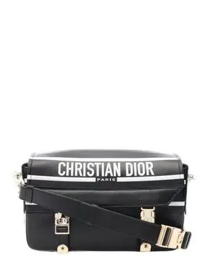 Dior Leather Striped Flap Shoulder Bag - Black