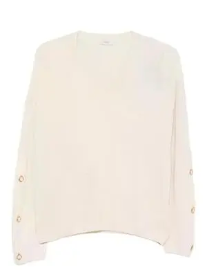 Agnona Long-sleeve V-neck Sweater With Button Detailing - Neutrals