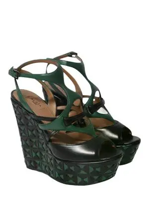 Alaïa Laser-cut Leather Wedge Sandals - Green