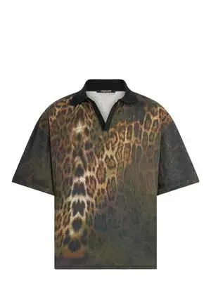 Roberto Cavalli Jaguar-print Short-sleeve Polo Shirt - Brown