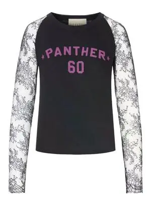 Valentino Garavani Lace-sleeve Graphic-print T-shirt - Black