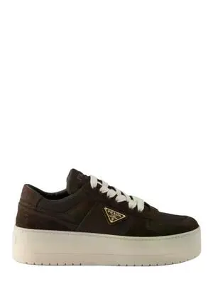 Prada Downtown Bold Re-nylon And Suede Sneakers - Brown