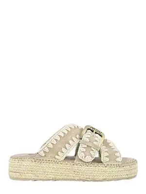 Mou Crochet-stitch Buckled Platform Sandals - Neutrals
