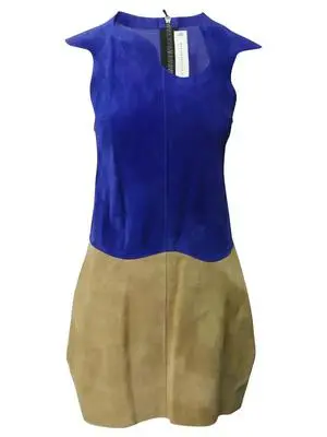 Victoria Beckham Paneled Suede Dress - Blue