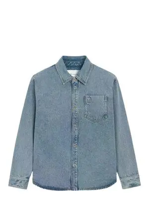 AMI Paris Cotton Overshirt With De Coeur - Blue