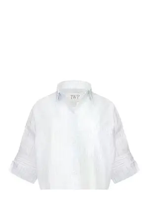 TWP Cropped Pinstripe Shirt - White